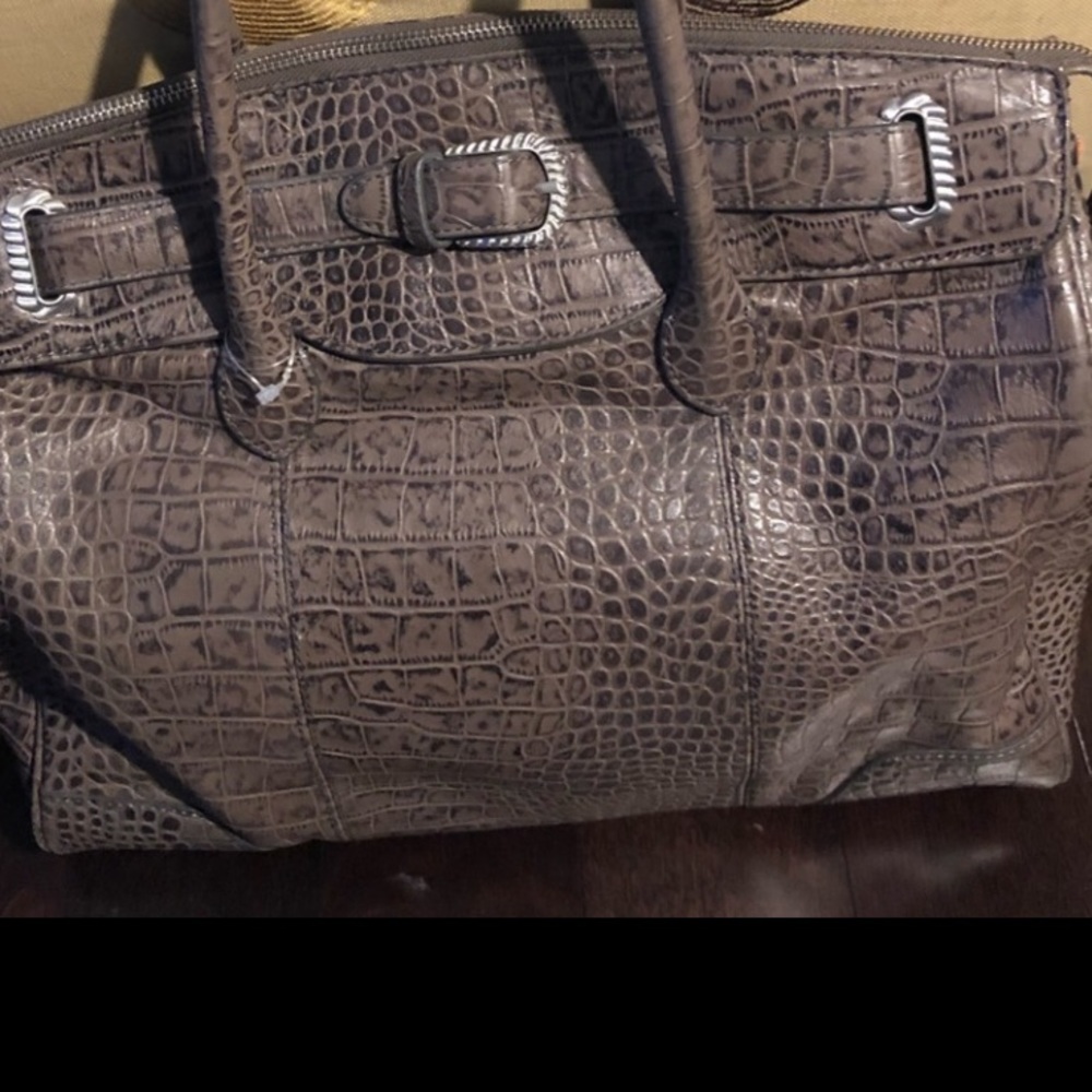 Nfs-Judith-Ripka Grey Leather Snake Skin Hand Bag - Gem